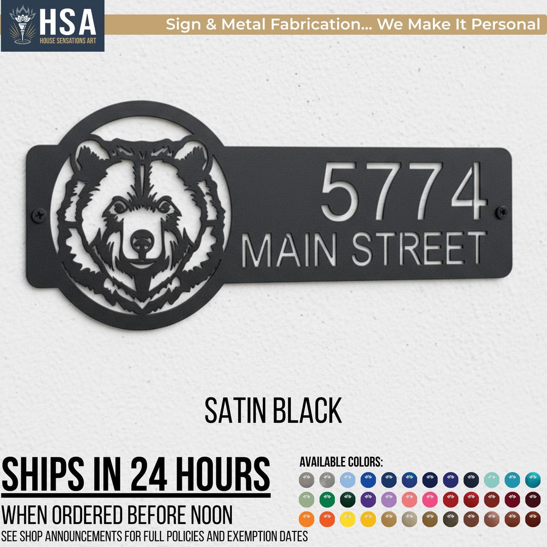 Personalized Metal Bear Address Sign, Rustic Mountain Home Decor ...