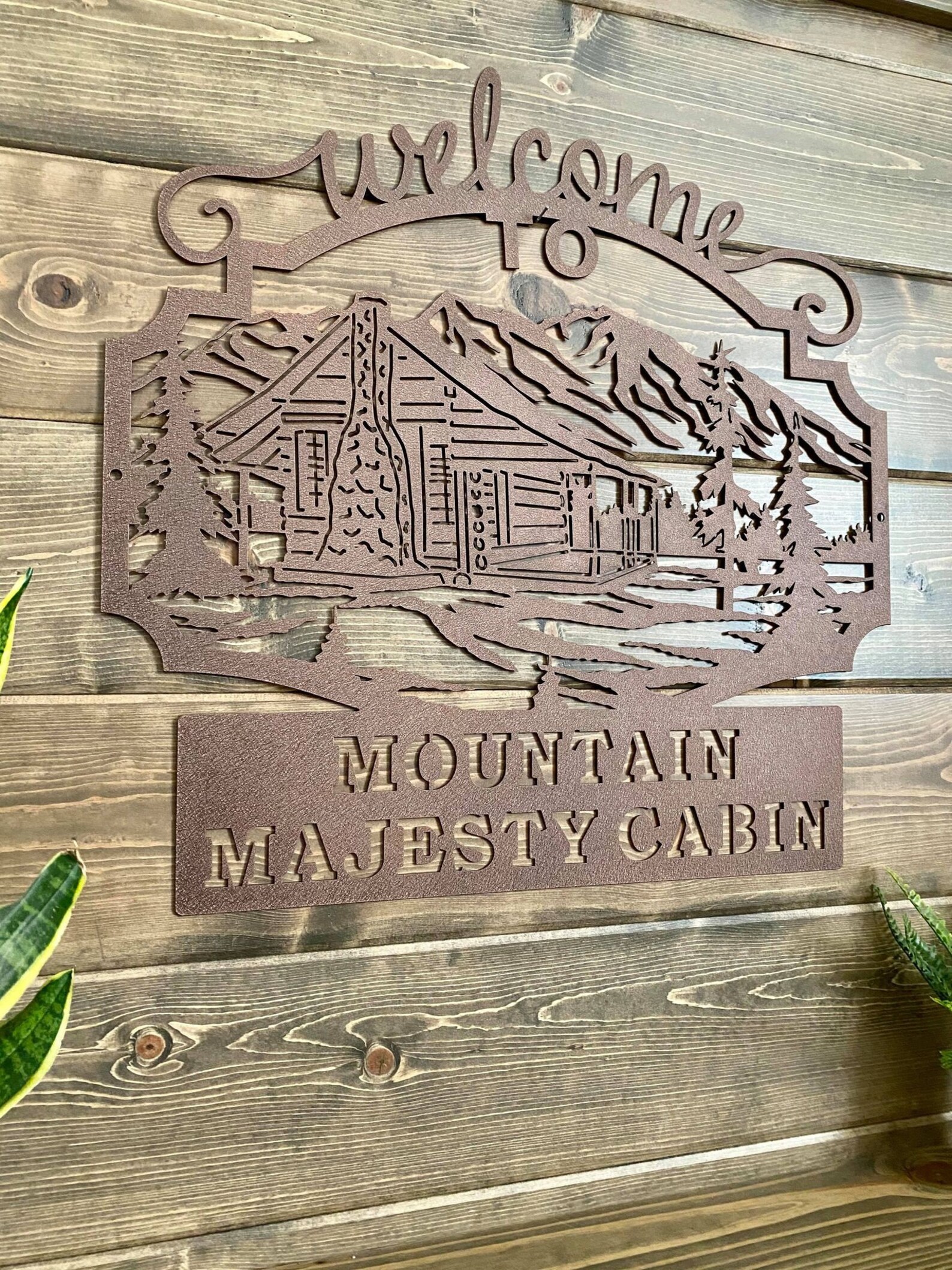 Personalized Metal Cabin Sign Mountain Home Outdoor Wall Art, Front ...