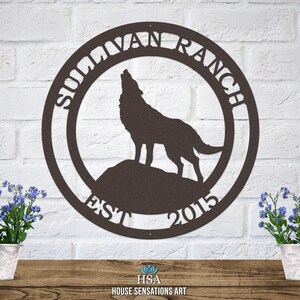 Personalized Howling Wolf Metal Ranch Sign Outdoor Weatherproof Sign ...