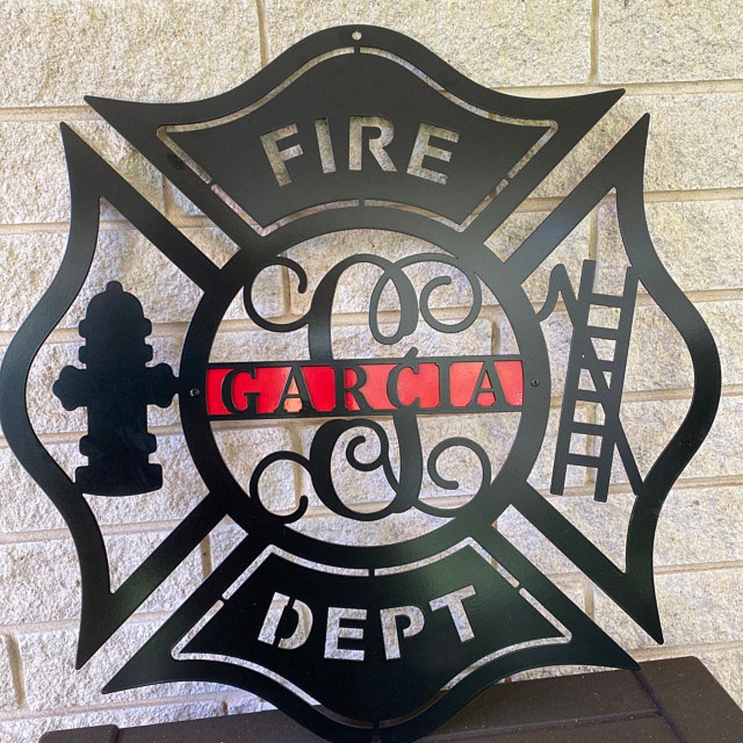 Personalized Firefighter Last Name Metal Sign - Outdoor Fire Department ...