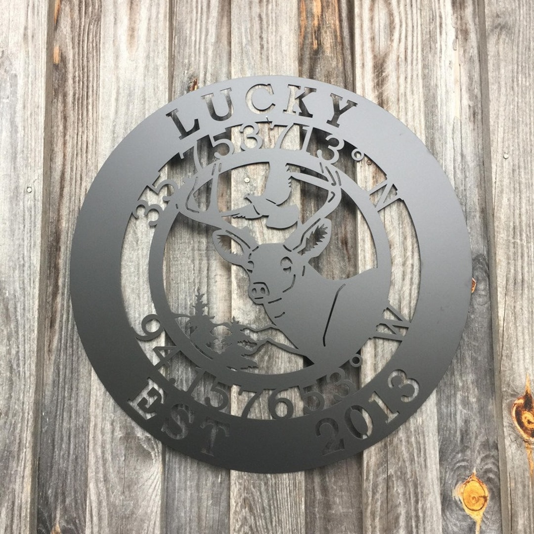 GPS Coordinates & Mountain Deer Custom Metal Sign - Personalized ...