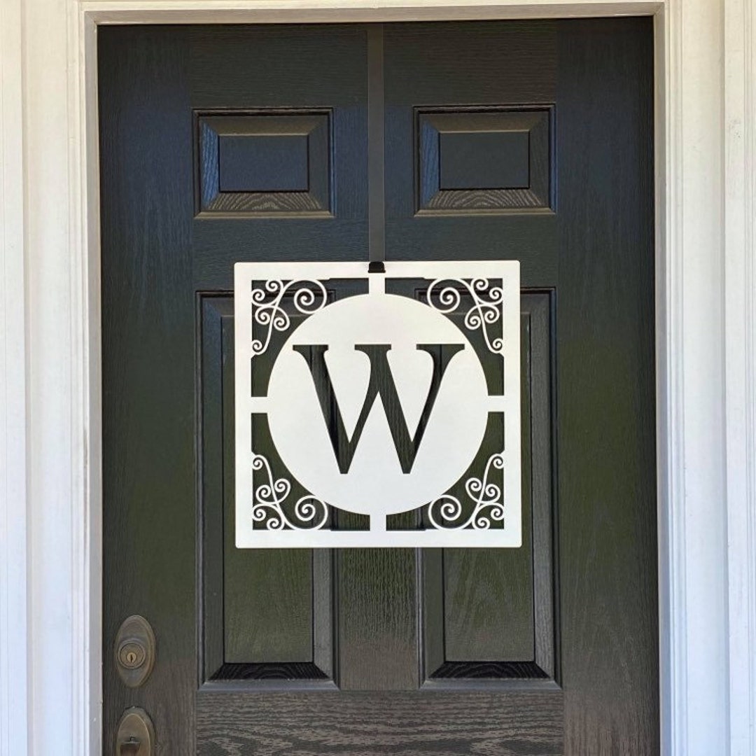 Elegant Monogram Door Hanger, Square Monogram Door Wreath, Front Door ...