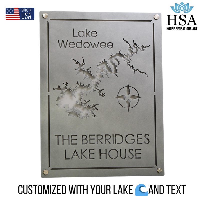 Custom Metal Lake Map Sign, Personalized Outdoor Address Sign, Nautical ...