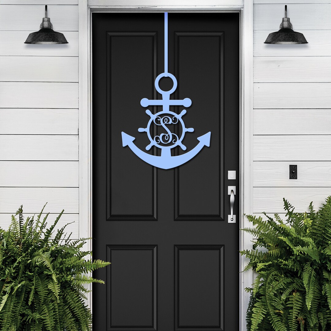 Metal Monogrammed Anchor Nautical Door Wreath, Anchor Front Door Decor ...