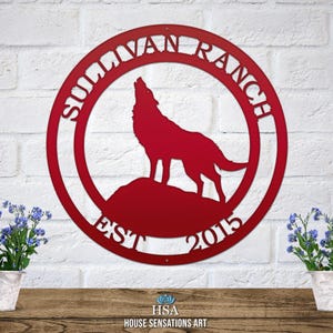 Personalized Howling Wolf Metal Ranch Sign Outdoor Weatherproof Sign ...