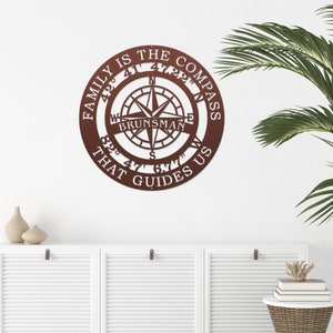 Custom Quote & GPS Coordinates Compass Family Name Sign Outdoor Metal ...