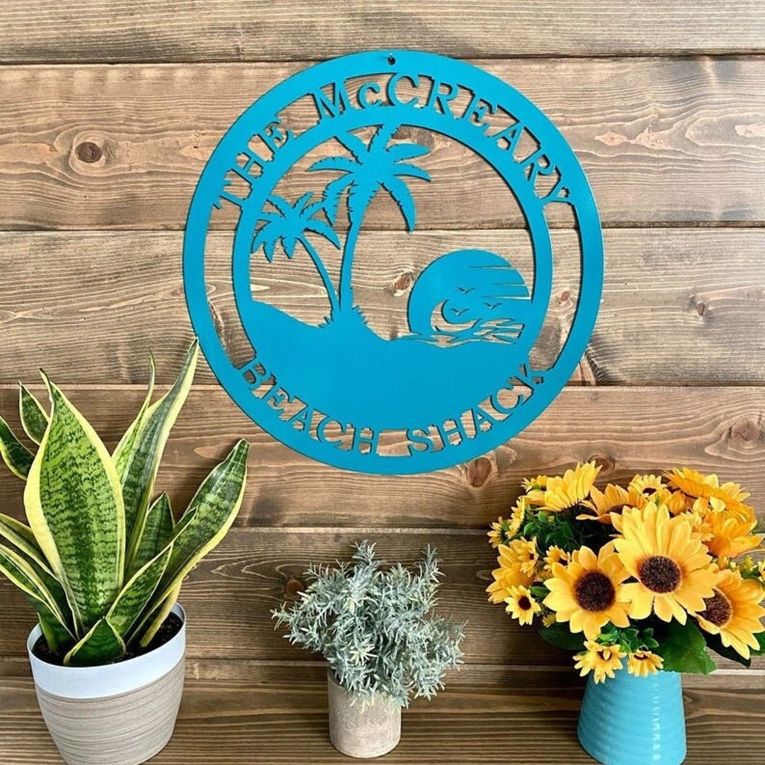 Beach Sunset & Tropical Palm Tree Personalized Metal Sign - Coastal ...