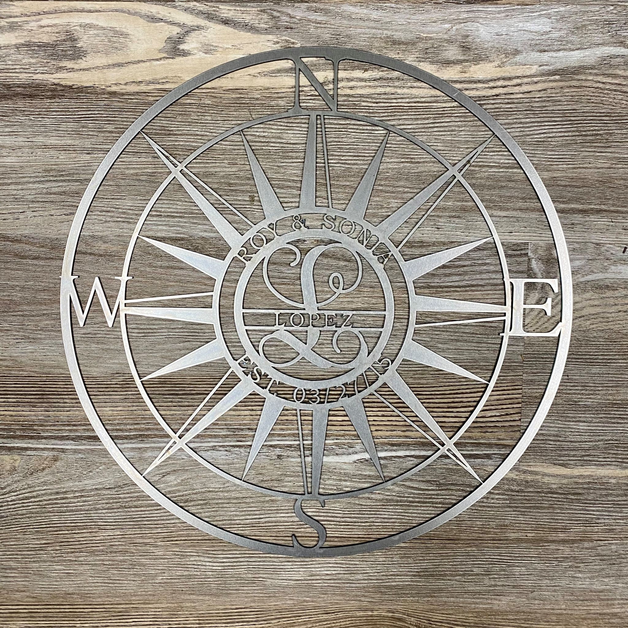 Nautical Monogram Split Name Compass Outdoor Wall Art | Etsy