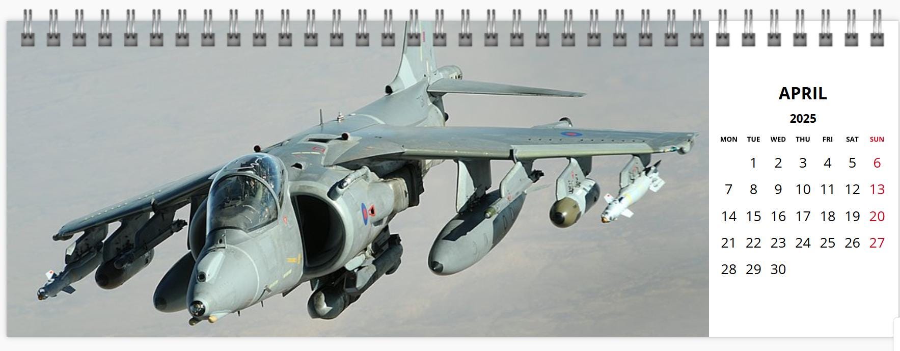 Harrier Jump Jet Fighter 2026 DESK Calendar A4 Size in High Quality ...