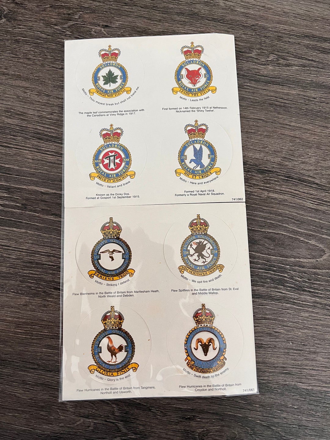 Royal Air Force RAF Squadron Stickers X 8 Vintage Memorabilia Spitfire ...