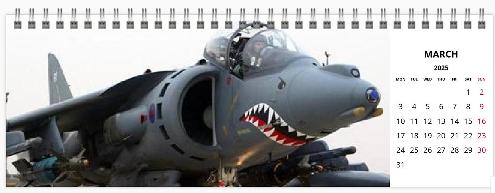 Harrier Jump Jet Fighter 2026 DESK Calendar A4 Size in High Quality ...