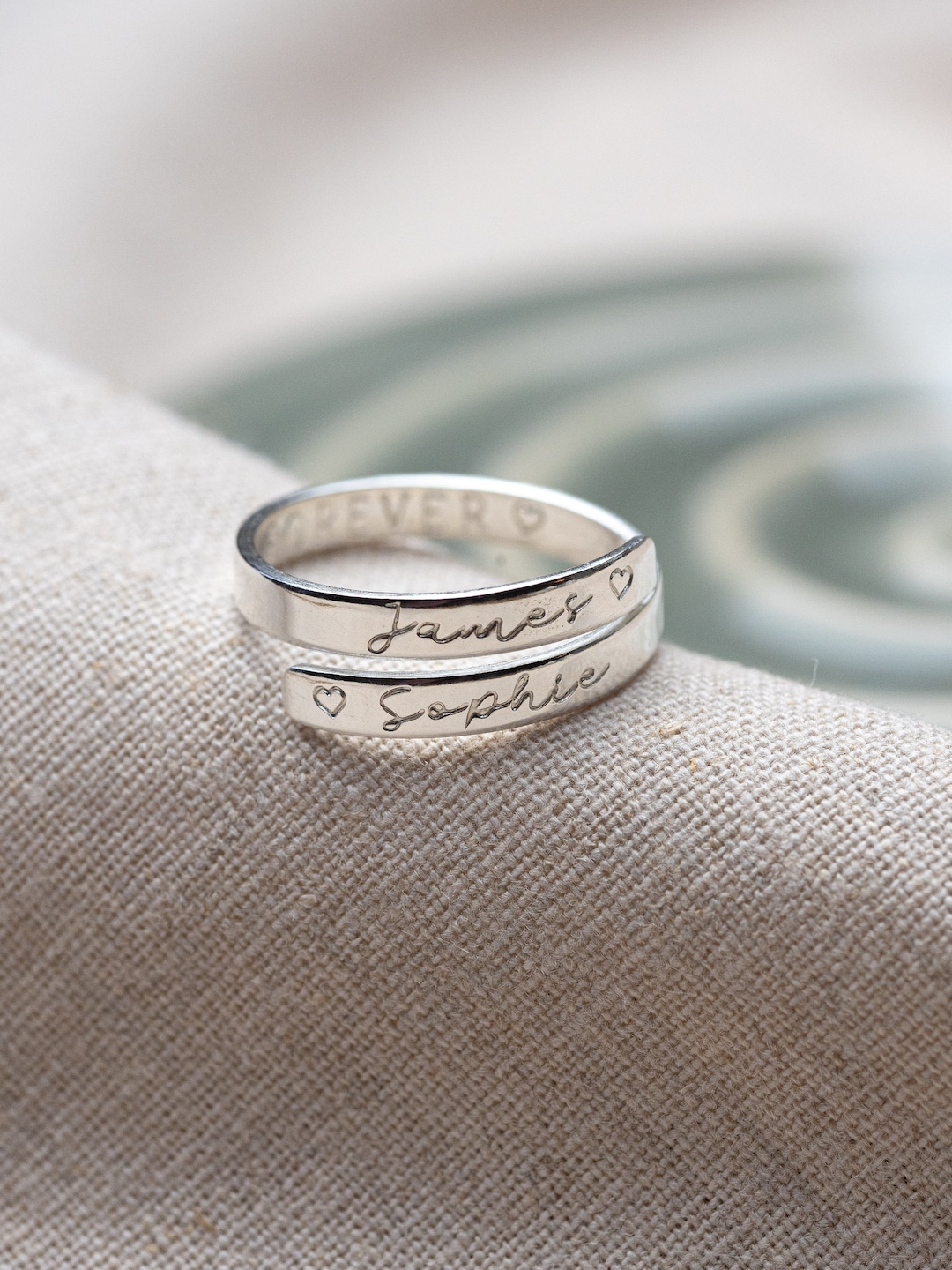 Forever Custom Name Sterling Silver Dainty Adjustable Wrap Ring Personalised Valentine’s Day ...