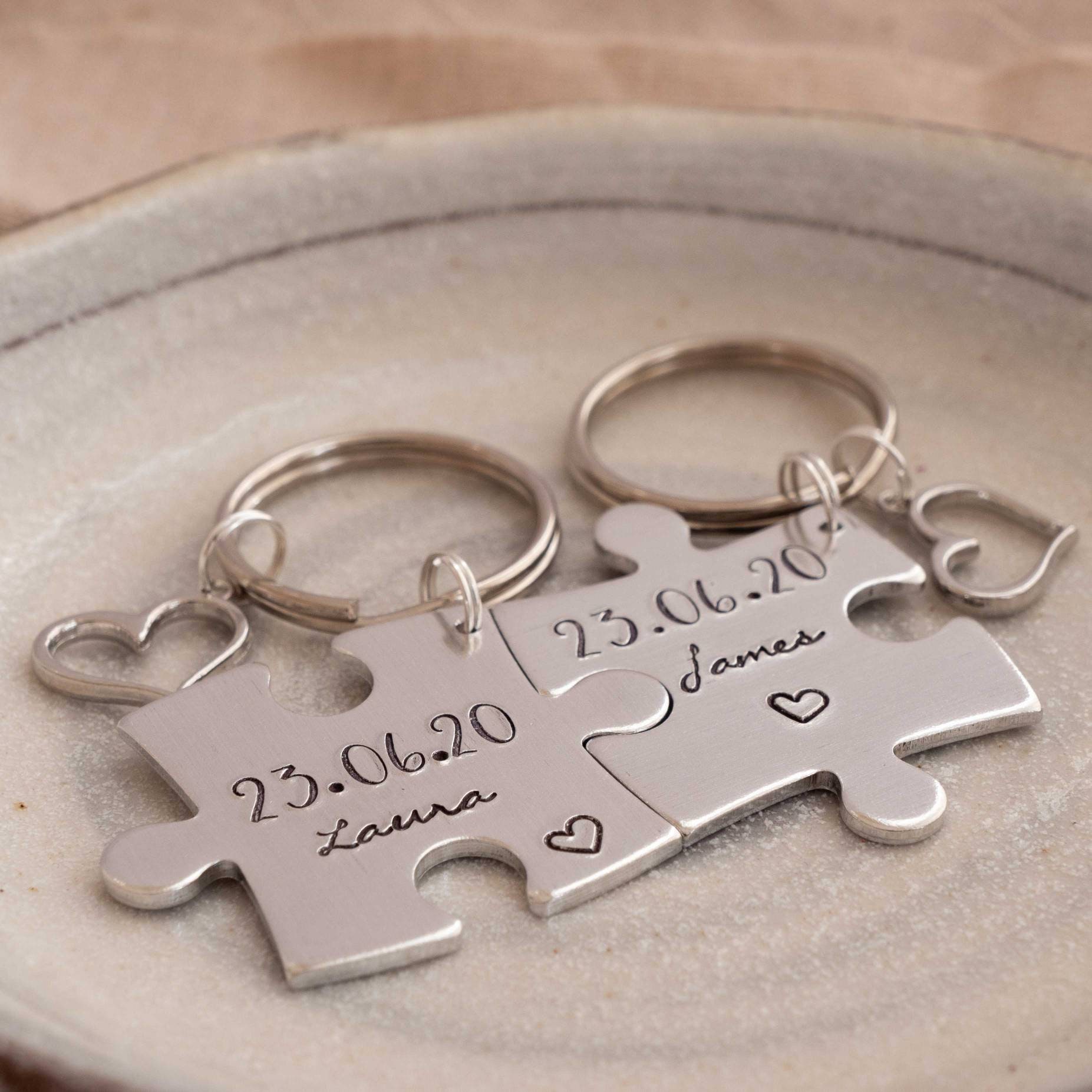 Puzzle Piece Keyring Set Dates Names Valentines Day Couples | Etsy UK