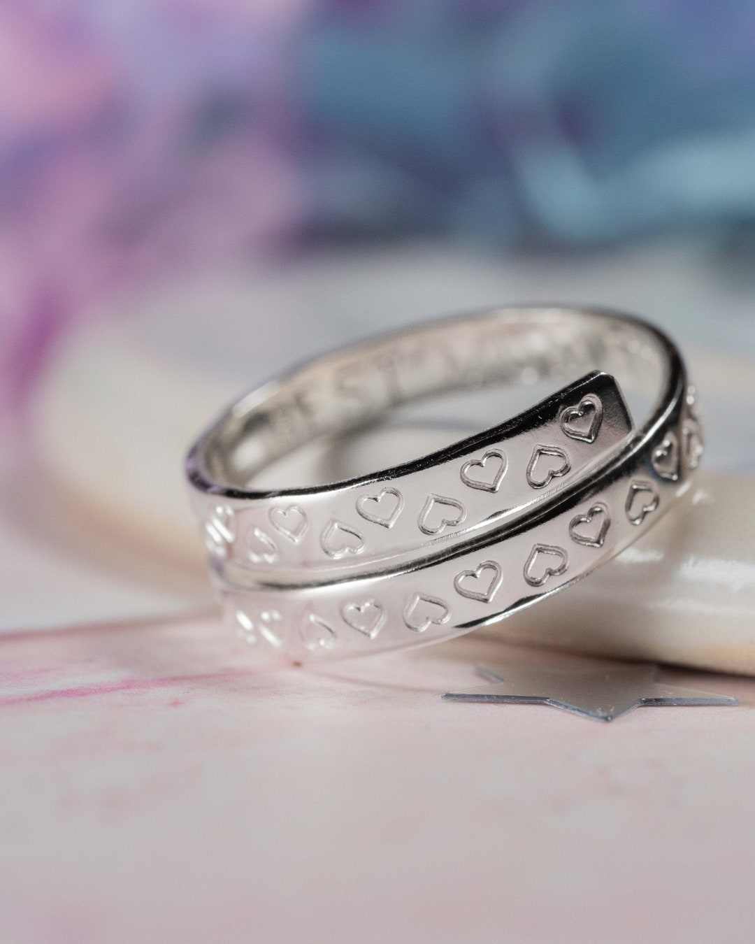 Buy Sterling Silver Heart Pattern Secret Message Adjustable Wrap Ring ...