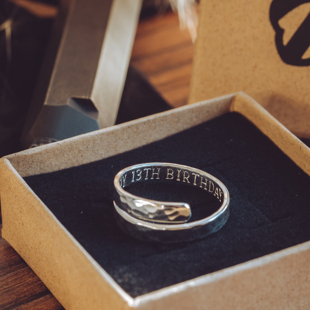 13th Birthday Sterling Silver Wrap Ring Adjustable Girls Gift Present ...