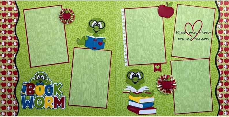 Bookworm Double Page Scrapbook Layout With Premade Paper Piecings ...