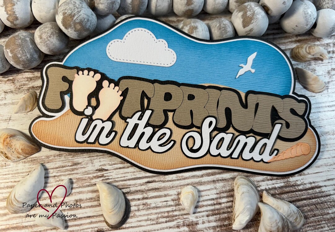 Footprints in the Sand Title for Scrapbooking, Shadow Boxes. Premade ...