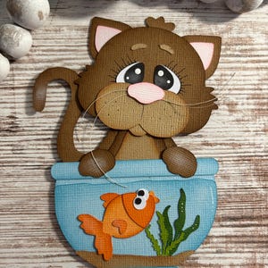 Cat With Fishbowl Premade Paper Piecing for Scrapbooking. 571A - Etsy