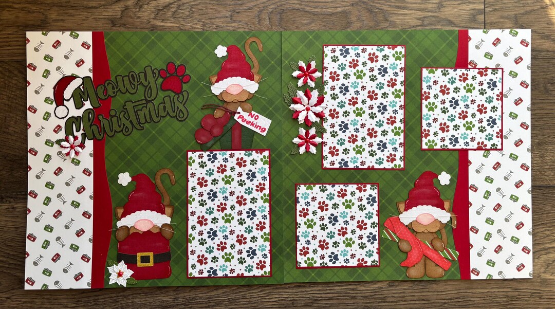 Meowy Christmas Cat Scrapbook Page Kit With Premade Paper Piecings ...