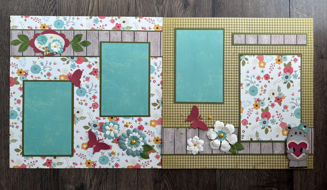 Floral Hippo Double Page Scrapbook Finished Pages With Premade Paper ...