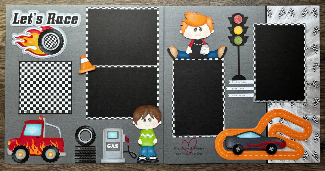 Lets Race Double Scrapbook Page Layout With Premade Paper Piecings ...