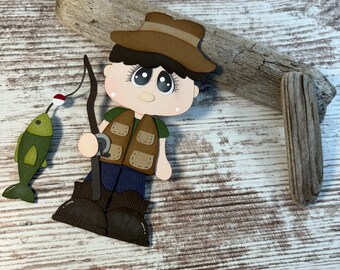 Fishing Boy Premade Paper Piecing for Scrapbooking, Cards, Cake Topper ...