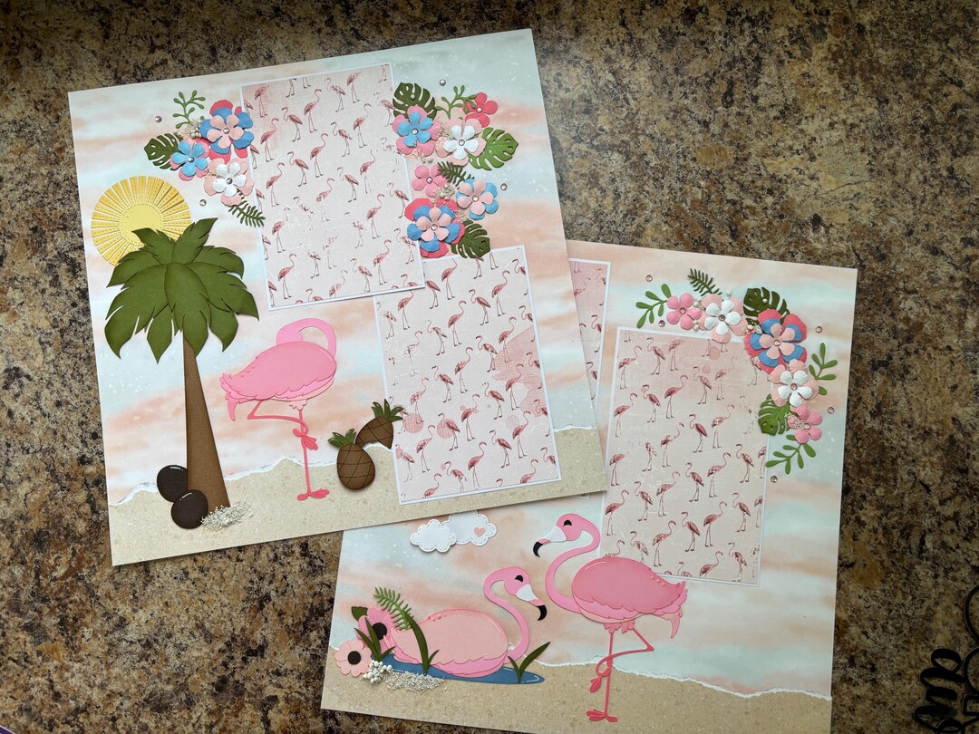 Tropical Flamingo Double Page Layout , Finished, With Premade Paper ...
