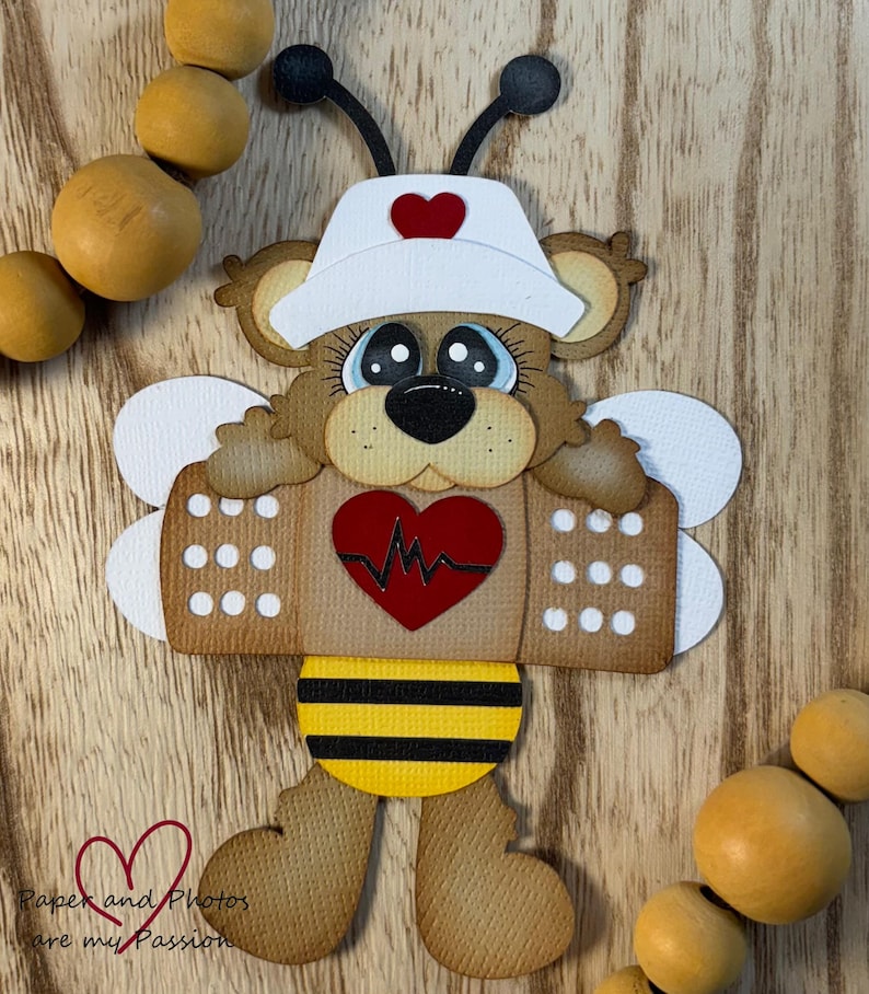 Bandaid Bear as Bee Premade Paper Piecing for Scrapbook Page Layout or ...