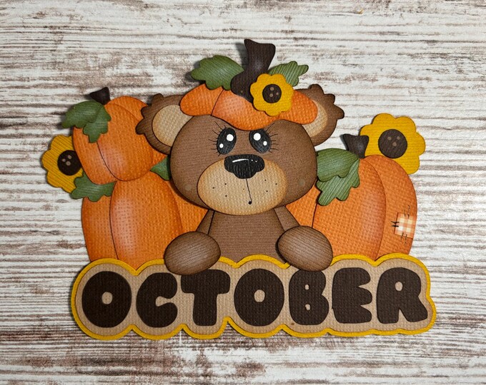 October Pumpkin Bear Title for Cards, Scrapbooking Pages. Premade Paper ...