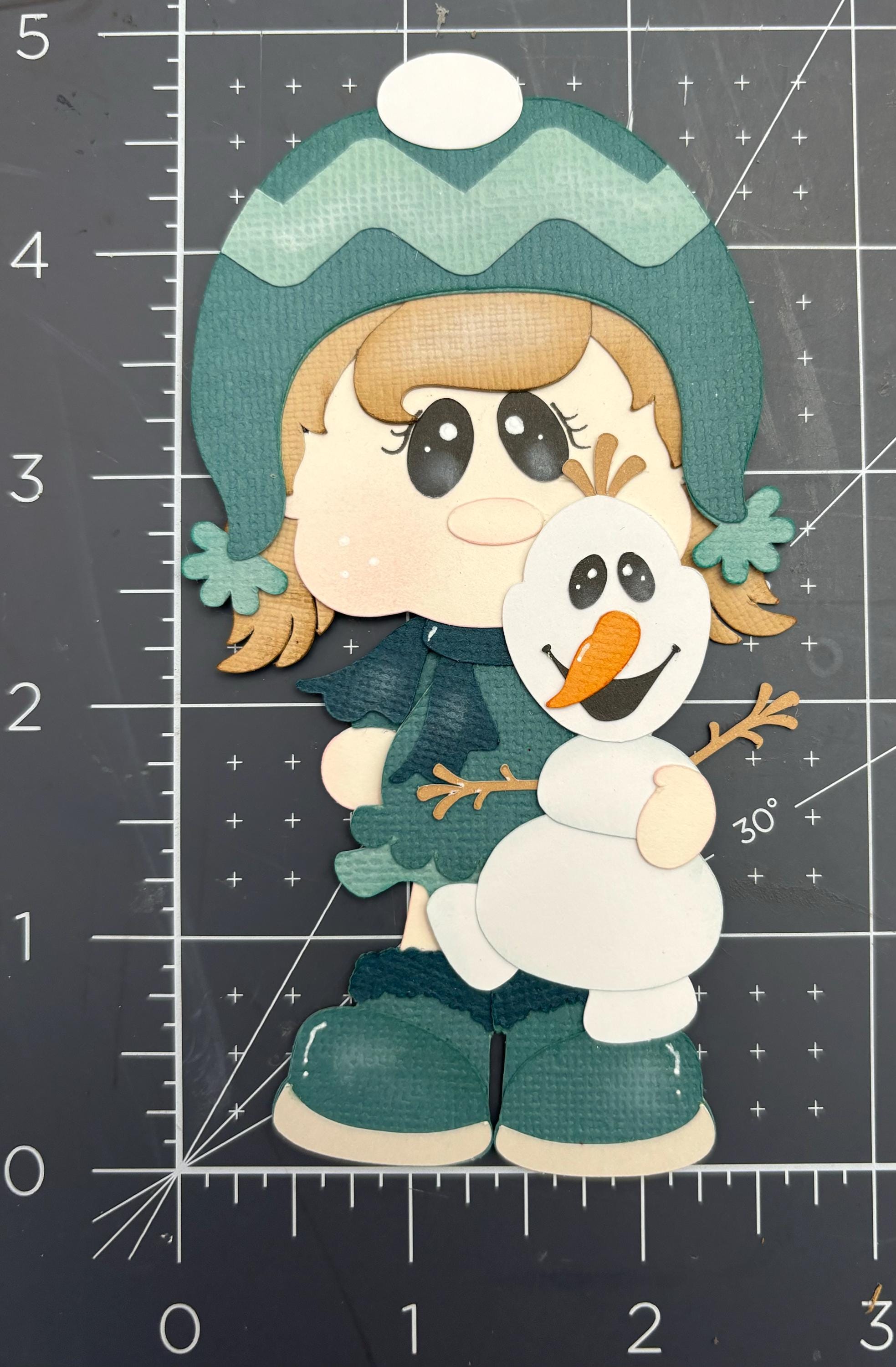 Girl With Snowman Finished Paper Piecing for Scrapbooking Page Layouts ...