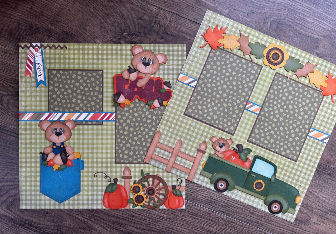 Fall Bears Premade Double Page Scrapbook Layout With Paper Piecings ...