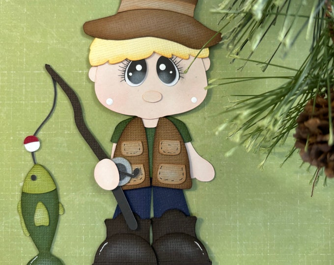 Fishing Boy Premade Paper Piecing for Scrapbooking, Cards, Cake Topper ...
