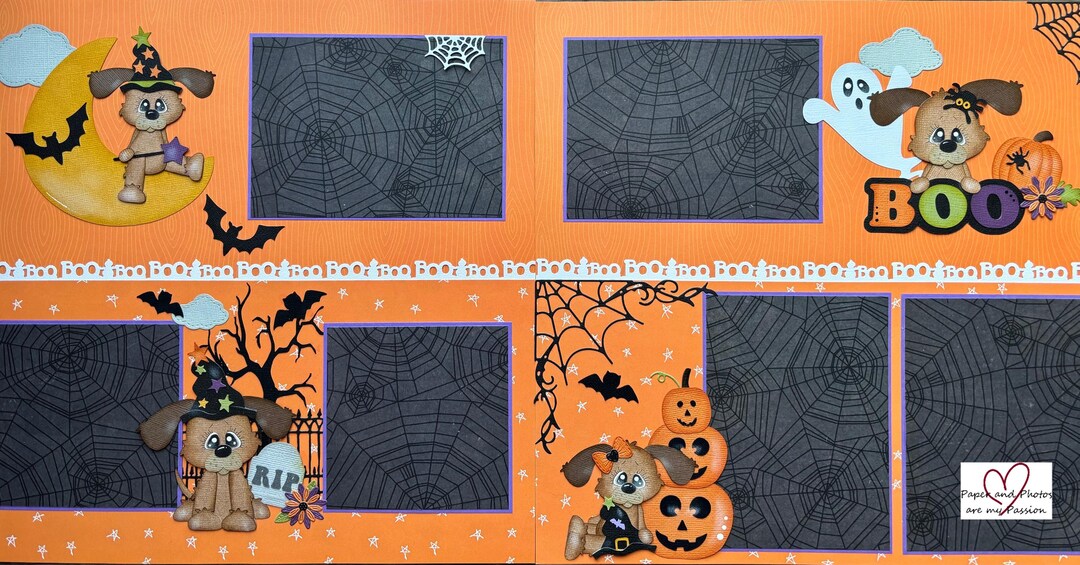 Halloween Puppies Double Scrapbook Page Kit, Not Digital. Premade Paper ...