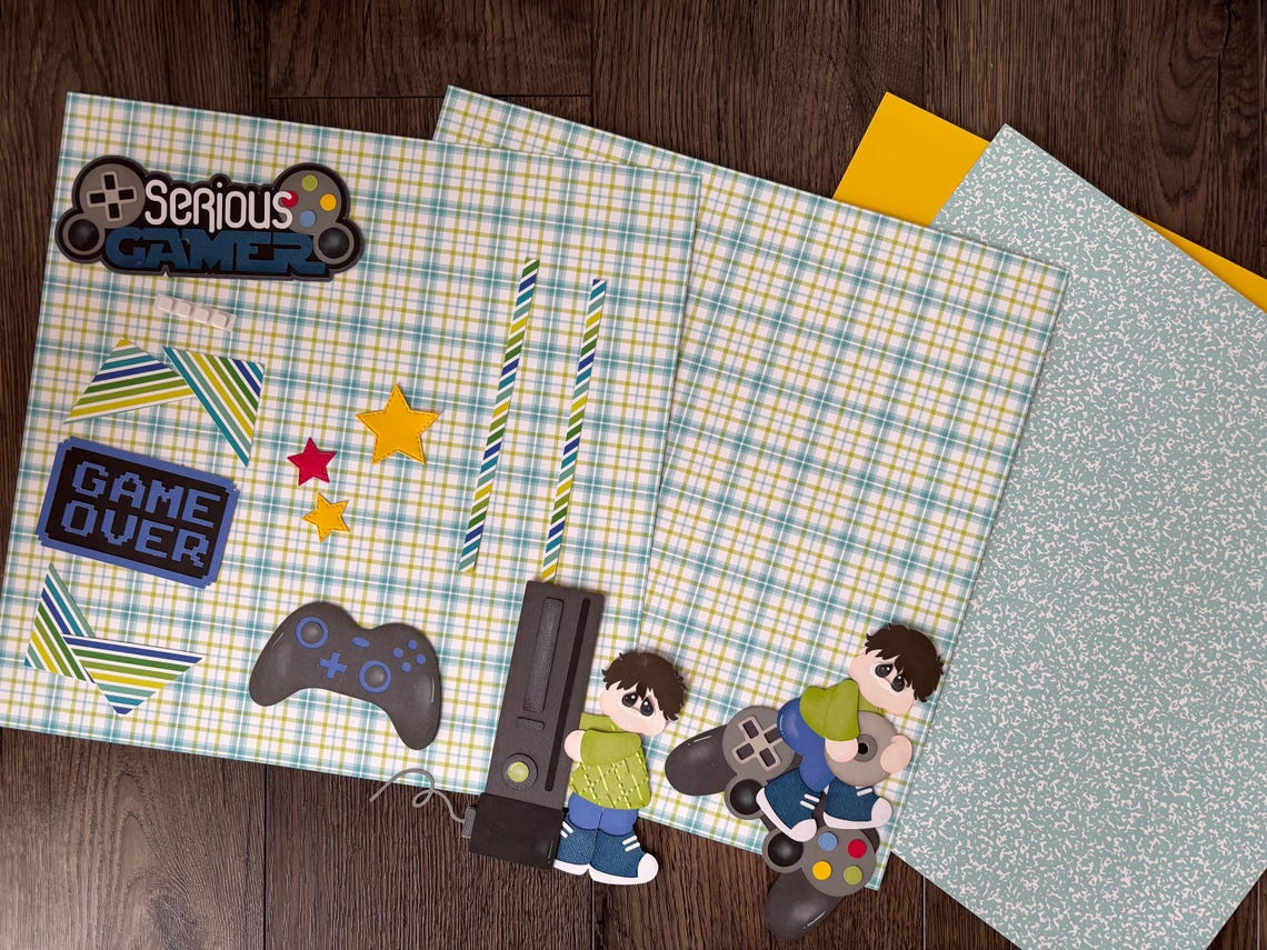 Serious Gamer Boy Scrapbook Page Kit With Premade Paper Piecings ...
