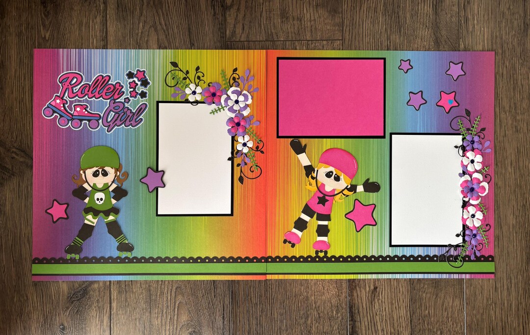 Roller Skating Girl Scrapbook Page Finished With Premade Paper Piecings ...