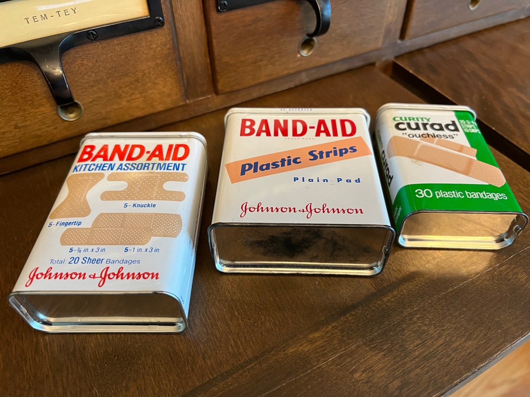 Buy Set of Three Vintage Bandage Metal Containers, Band Aid and Curad ...