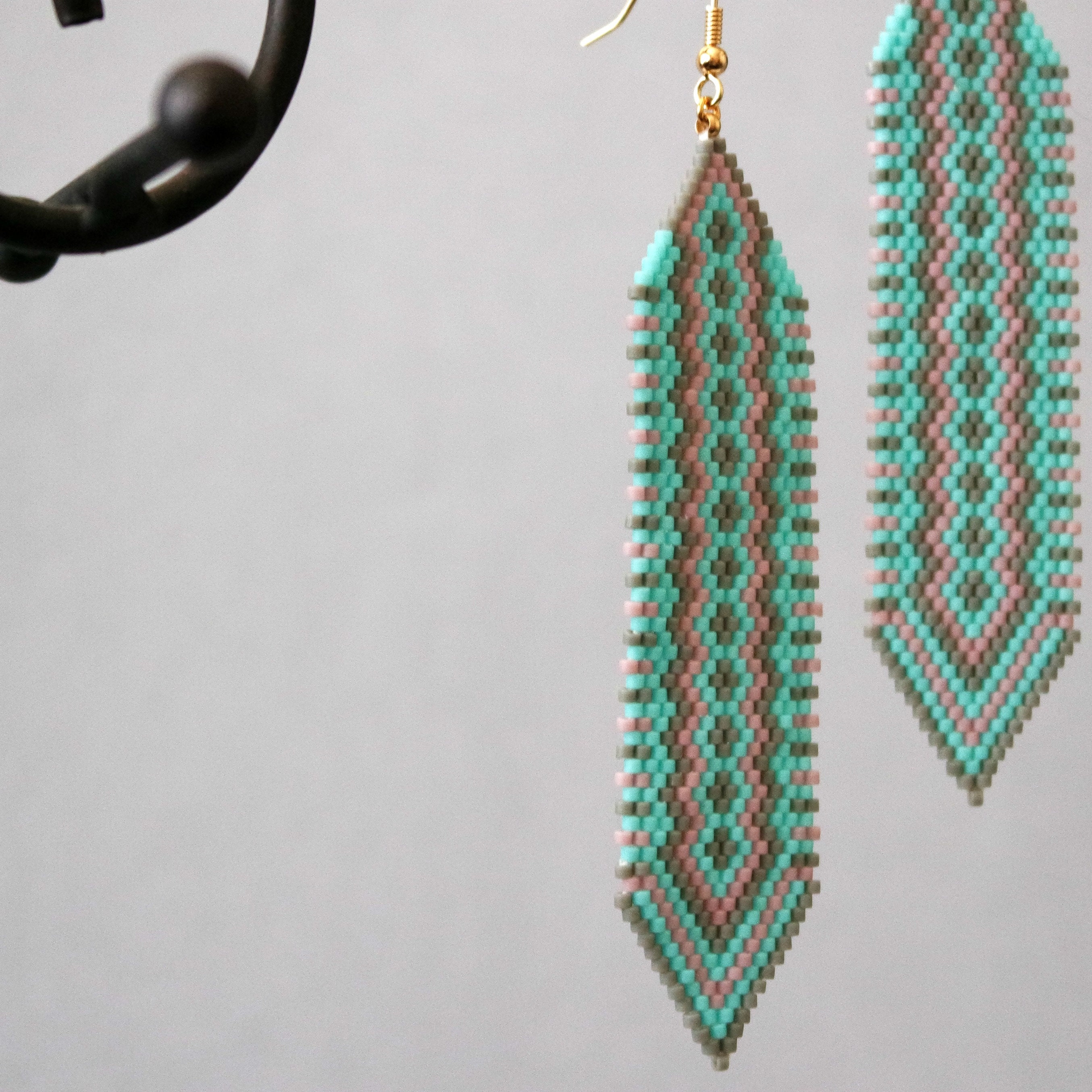 Long Statement Earrings Beaded Boho Blue Gray Lilac - Etsy