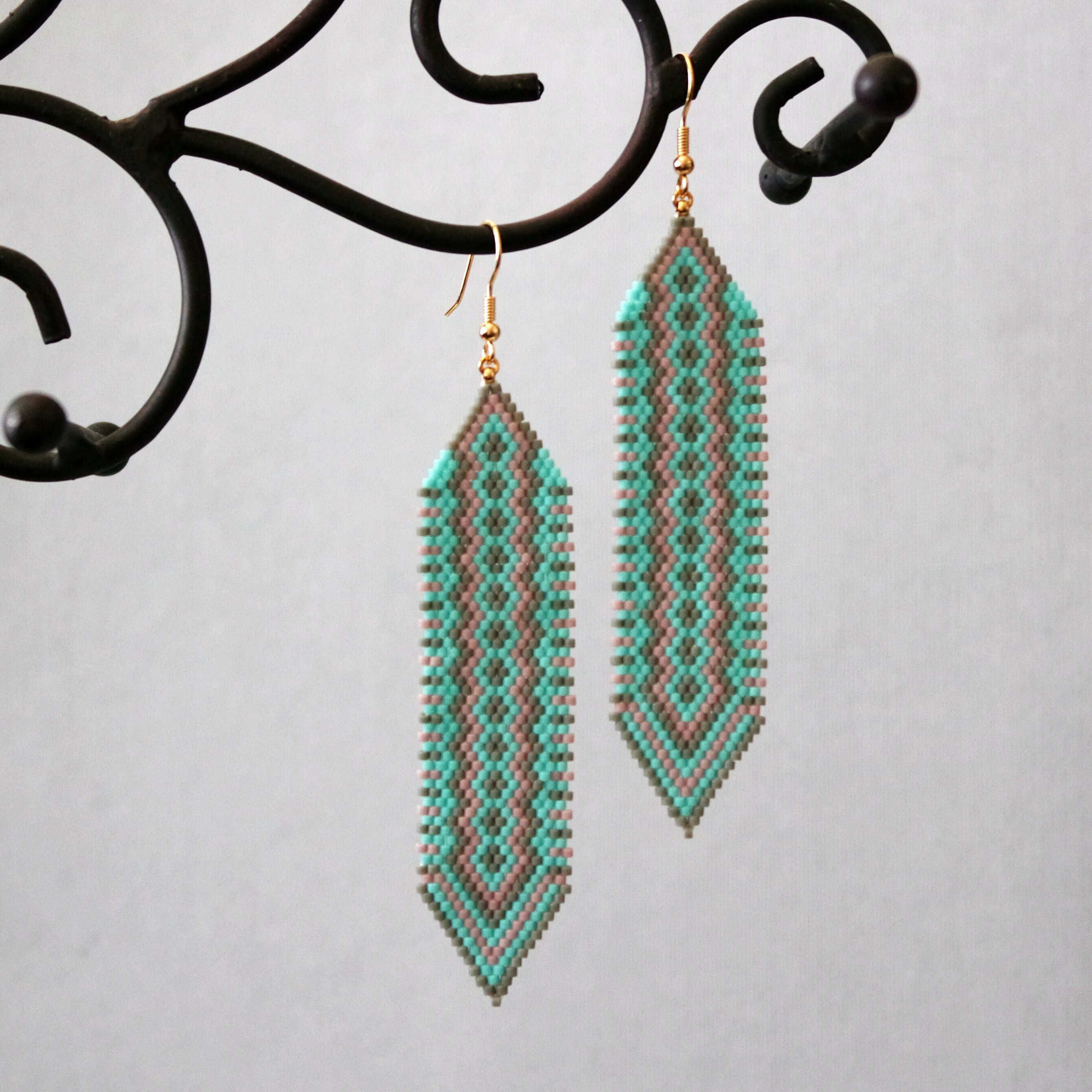 Long Statement Earrings Beaded Boho Blue Gray Lilac - Etsy