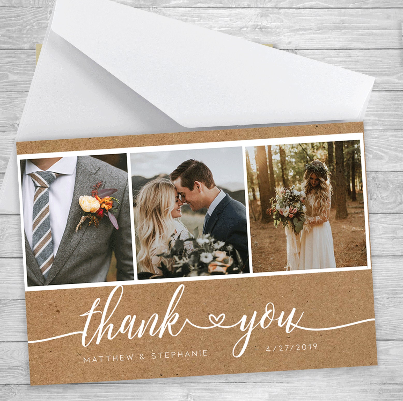 Wedding Thank You Cards with photo rustic thank You Notes | Etsy