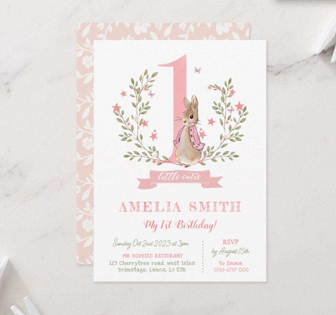 Peter Rabbit, Girls 1st Birthday Invitations, Girls Peter Rabbit Invite ...