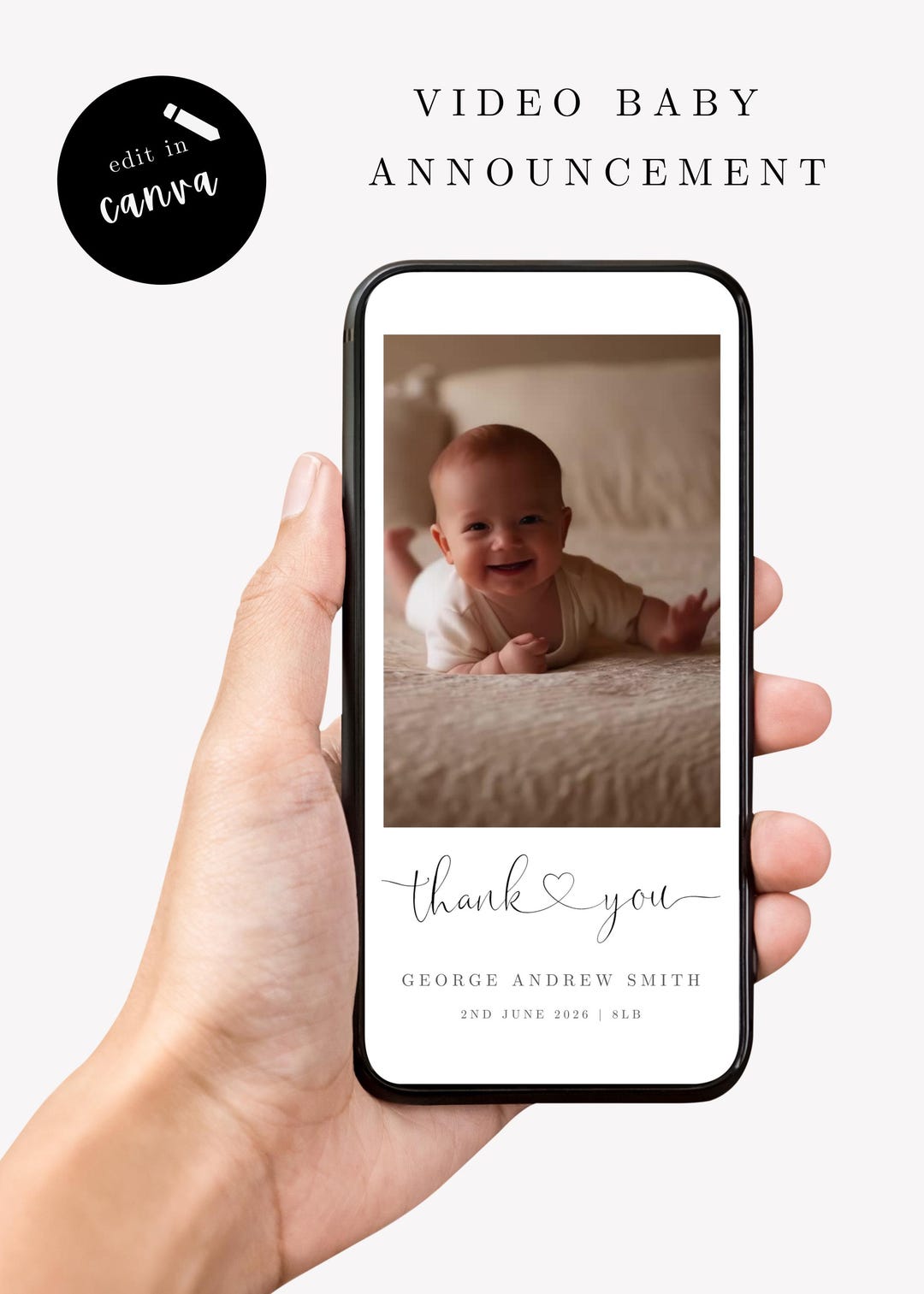 Animated Video Baby Birth Announcement Card, Edit in Canva Mobile Video ...