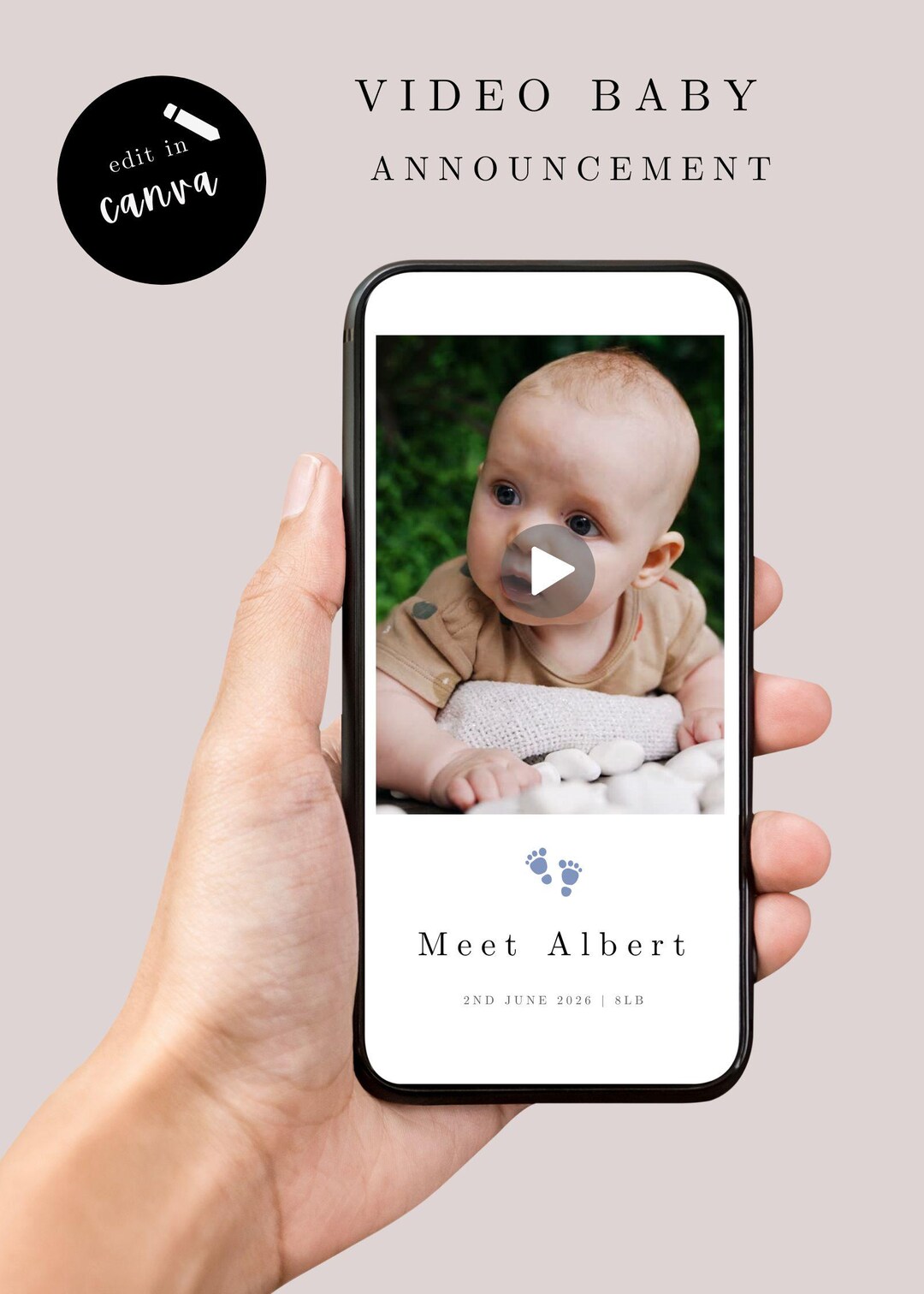 Digtal Baby Birth Announcement, Edit in Canva, Video Baby Thank You ...