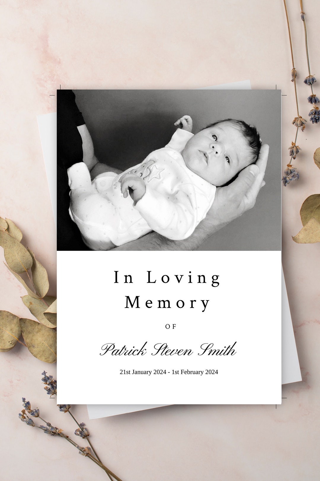 Memorial Baby Card, Baby Keepsake, Funeral Announcement With Photo ...