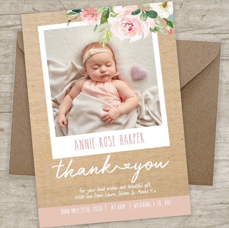 Baby Thank You Cards Photo Baby Girl Thank You Card - Etsy UK
