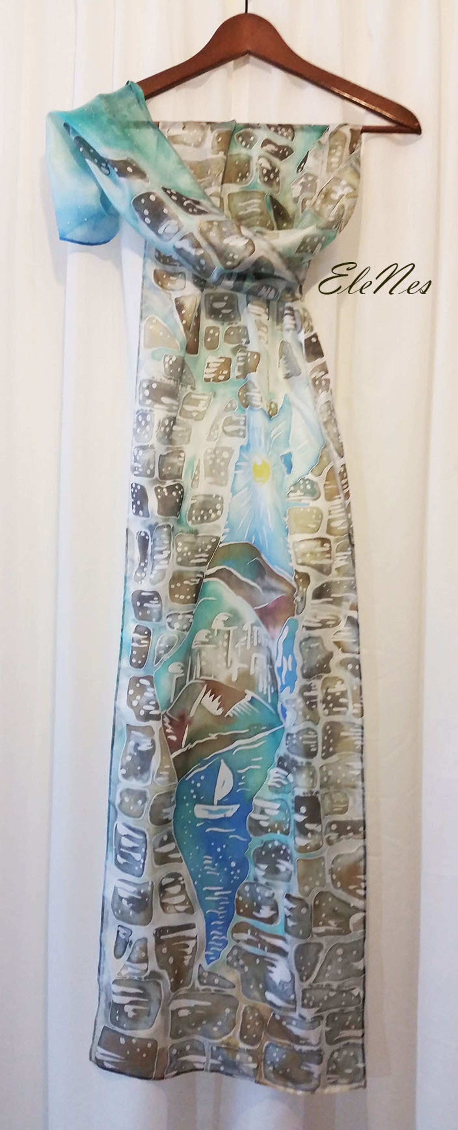 For Order; Scarf Map of Israel With Israeli Landscape, Handpainted Silk ...