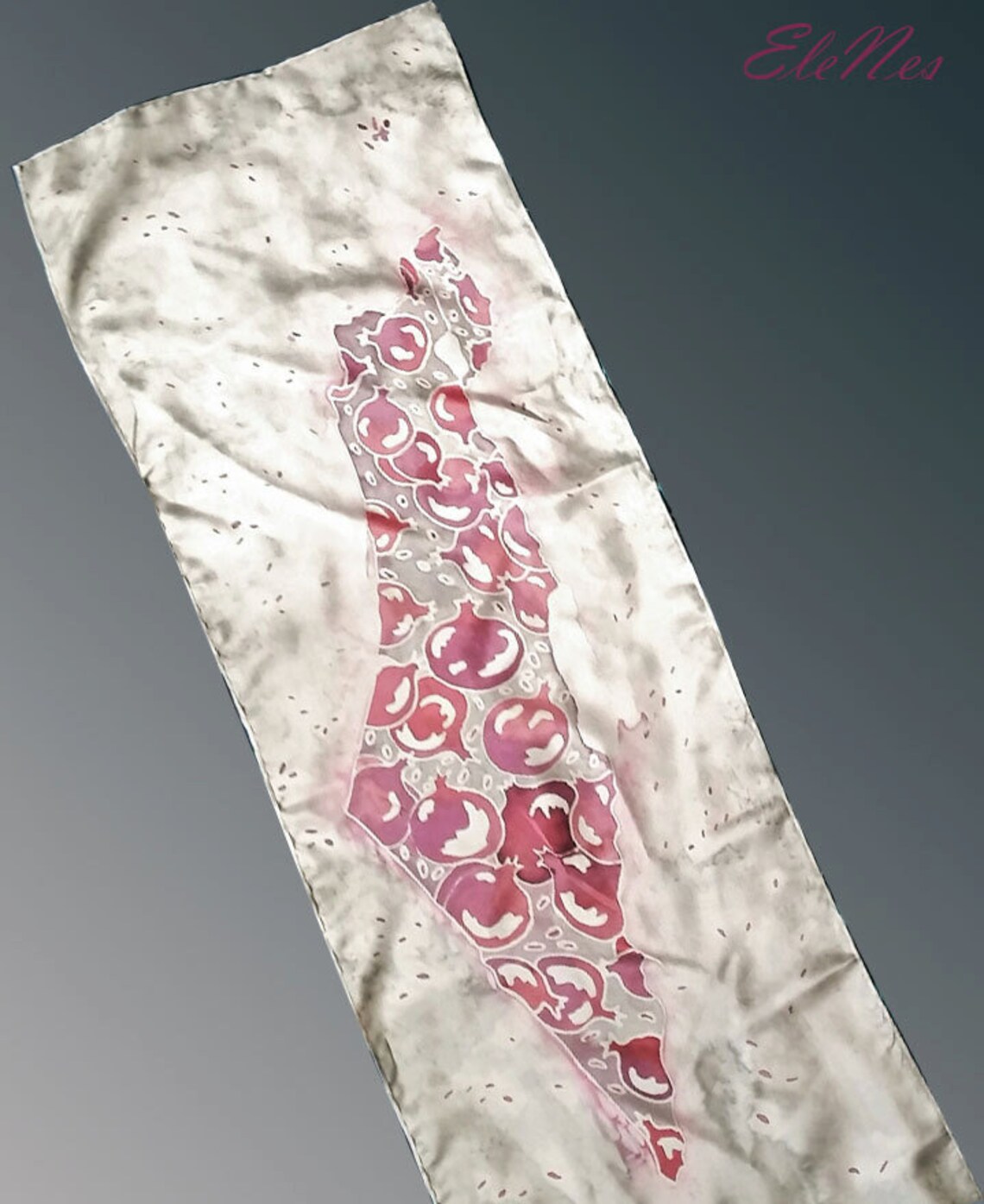Scarf Map of Israel With Pink Pomegranates, Handpainted Silk Scarf With ...