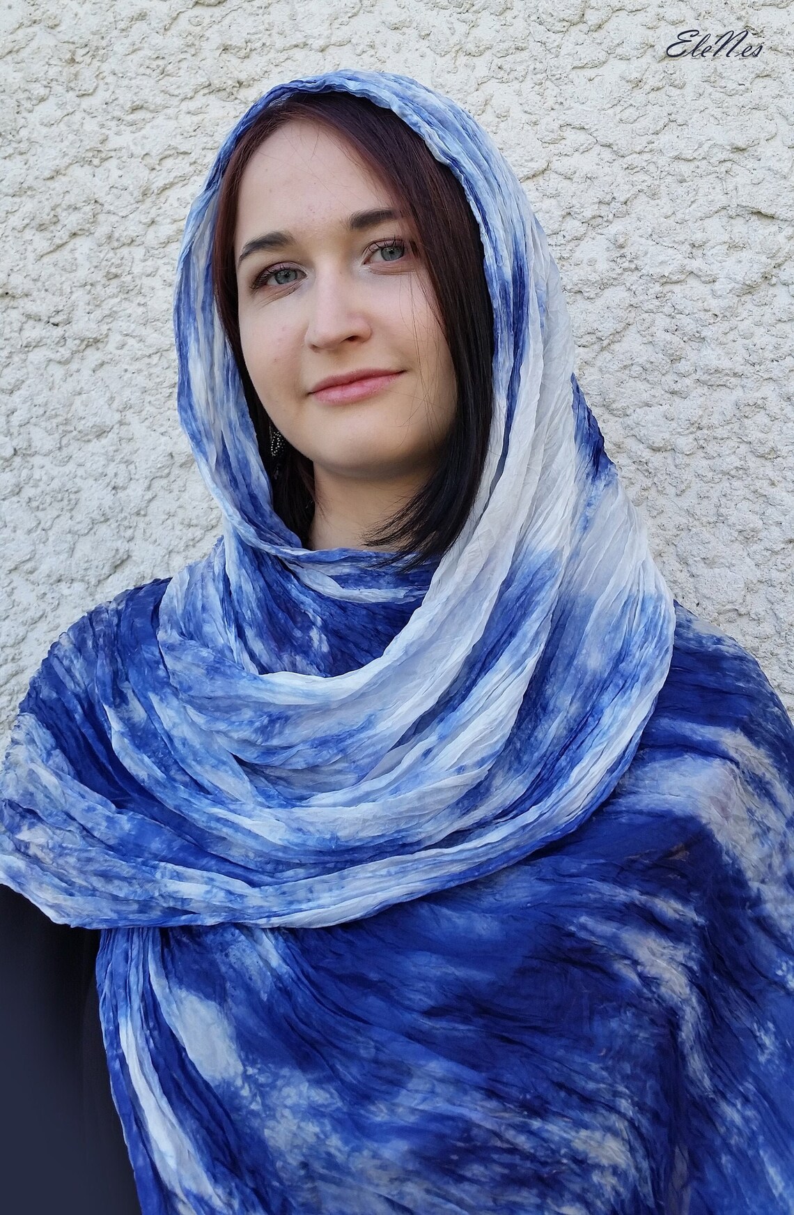 Ready for Shipping, Hand Dyed Bright Blue-white Silk Scarf, Large Boho ...