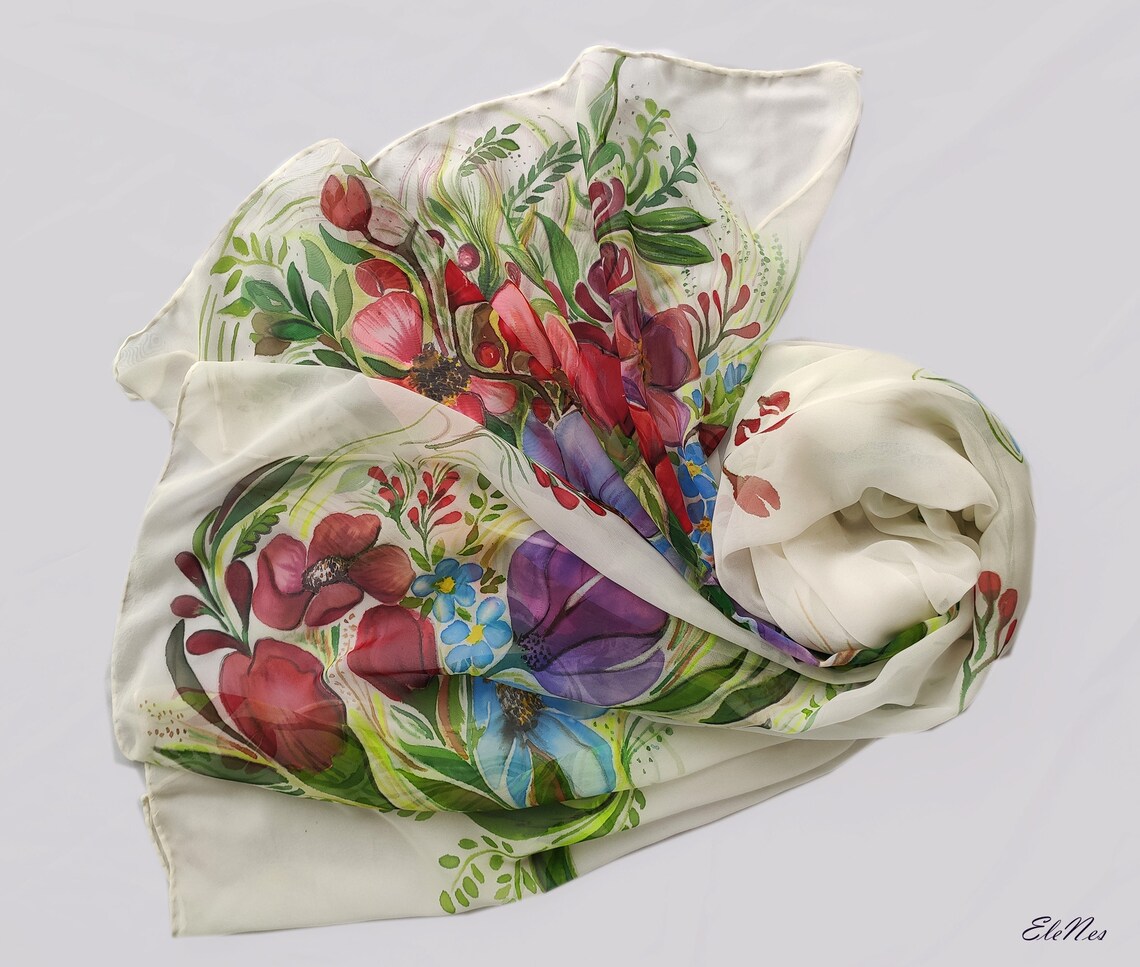 Ready for Shipping Large Hand Painted Silk Chiffon Scarf With - Etsy