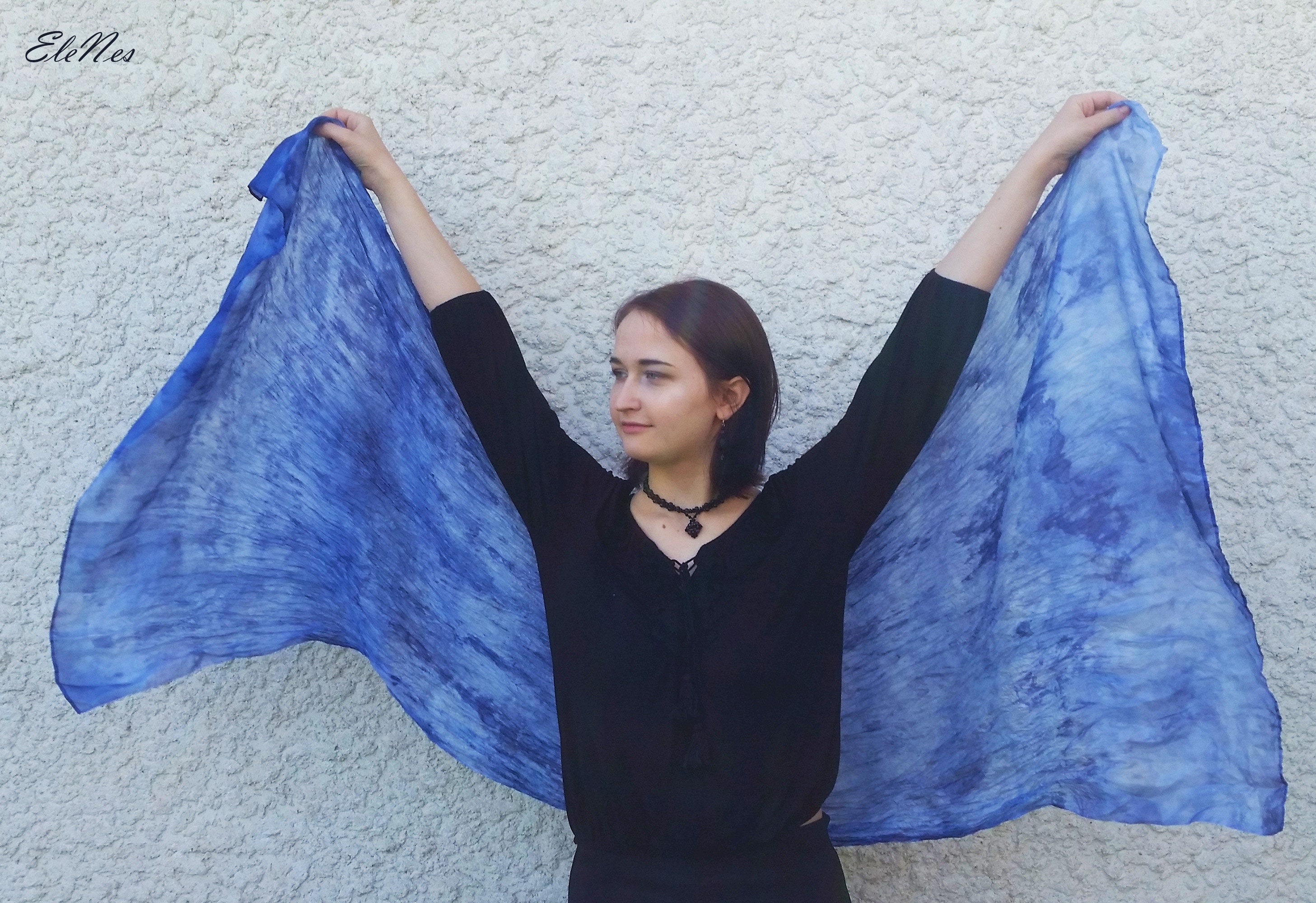 Hand Dyed Dark-blue Silk Scarf, Large Boho Style Silk Wrap, Crush ...