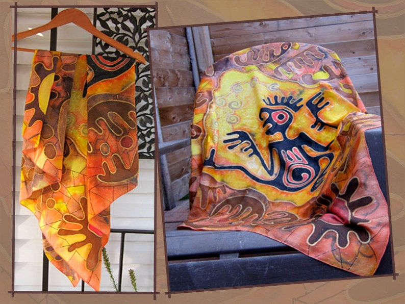 Handpainted Artificial Silk Sarong With Mayan Pattern, Hand Painted ...